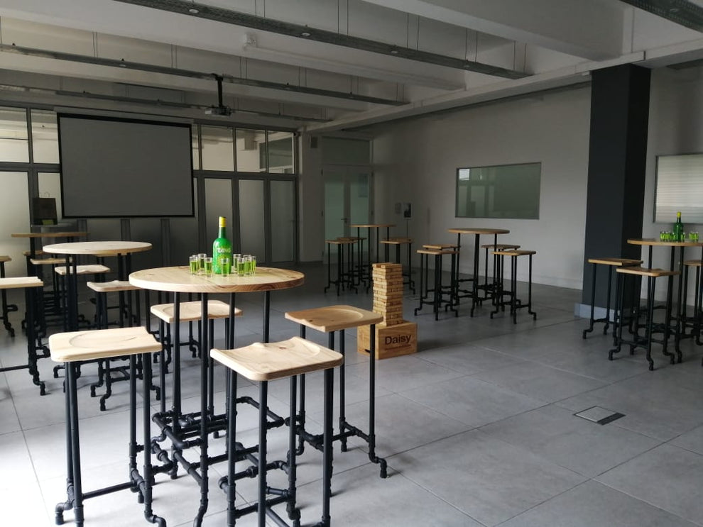 Bar Pipe Table with foot rail - Aluminium Flanges-Pipe Furniture One ...