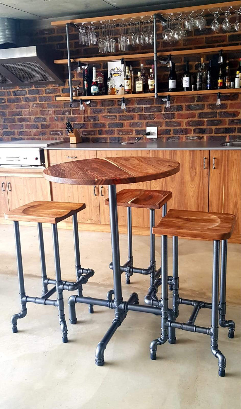 Bar Pipe Stool with foot rail - Aluminium Flanges-Pipe Furniture One ...