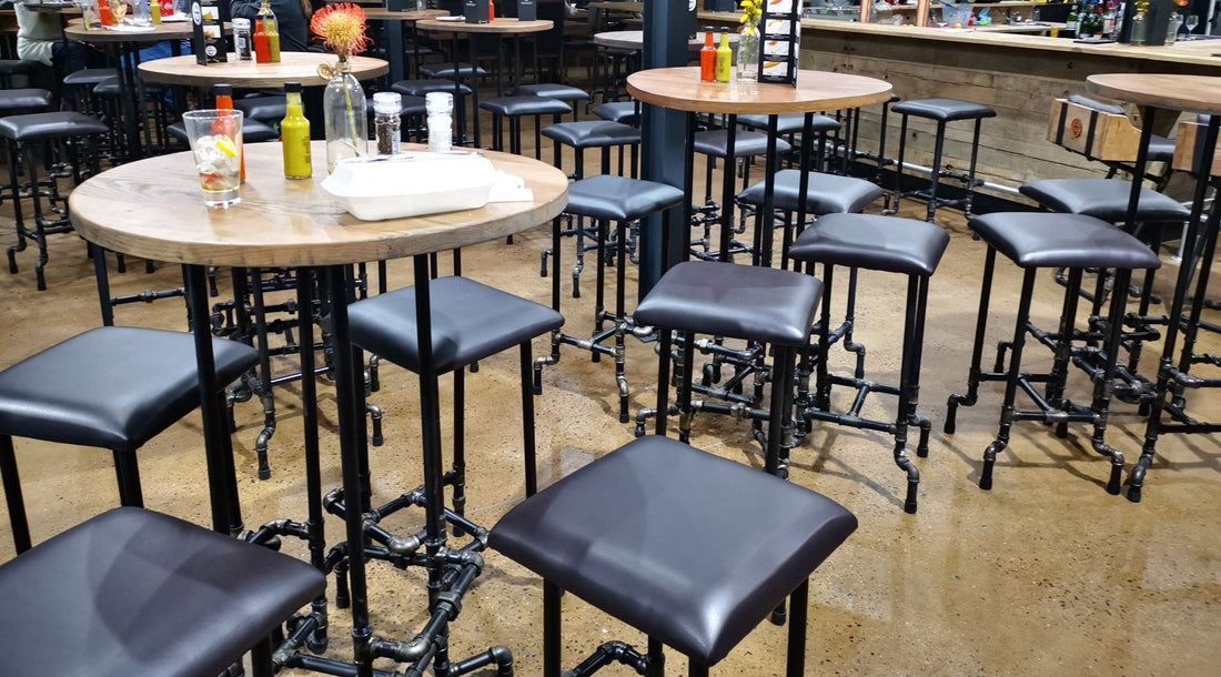 Bar Pipe Table with foot rail - Aluminium Flanges-Pipe Furniture One ...